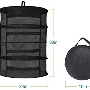 Herb Drying Rack Net Dryer 4 Layer 2ft Black W Zippers Mesh Hydroponics Mesh Collapsible Hanging Dryer Net Lights Carrying Case Indoor & Outdoor