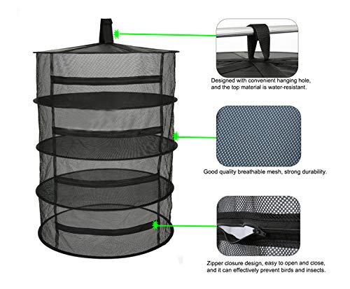 Herb Drying Rack Net Dryer 4 Layer 2ft Black W Zippers Mesh Hydroponics Mesh Collapsible Hanging Dryer Net Lights Carrying Case Indoor & Outdoor