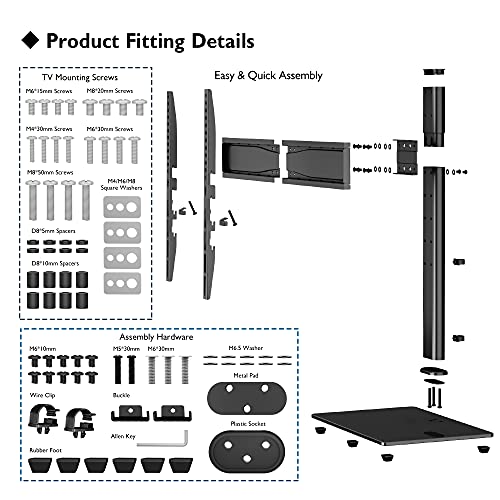 Universal TV Stand Base, Table Top Stand for 32-65 inch LCD LED OLED TVs, Height Adjustable TV Mount Stand with Glass Base Holds up to 99lbs, Max.VESA 600x400mm