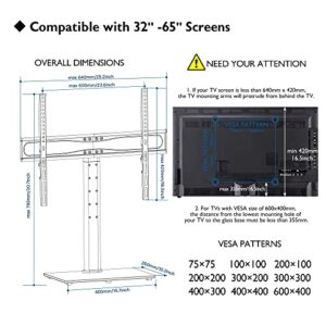 Universal TV Stand Base, Table Top Stand for 32-65 inch LCD LED OLED TVs, Height Adjustable TV Mount Stand with Glass Base Holds up to 99lbs, Max.VESA 600x400mm