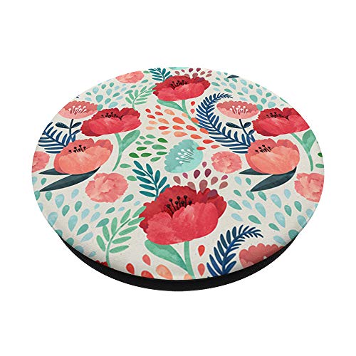 Red Poppy Watercolor Fine Art Floral Pattern Pink Mint Green PopSockets PopGrip: Swappable Grip for Phones & Tablets