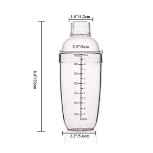 Plastic Shaker Cocktail 700cc / 24 oz Drink Mixer with Marks Clear Milk Tea Wine Shaker Bar Mixing Tool (24oz *2)