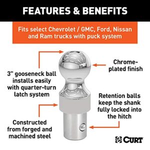 CURT 60634 38K Factory Style 3-Inch Gooseneck Ball, Fits Select Chevrolet Ford, GMC, Nissan Titan XD, Ram, Puck System Required