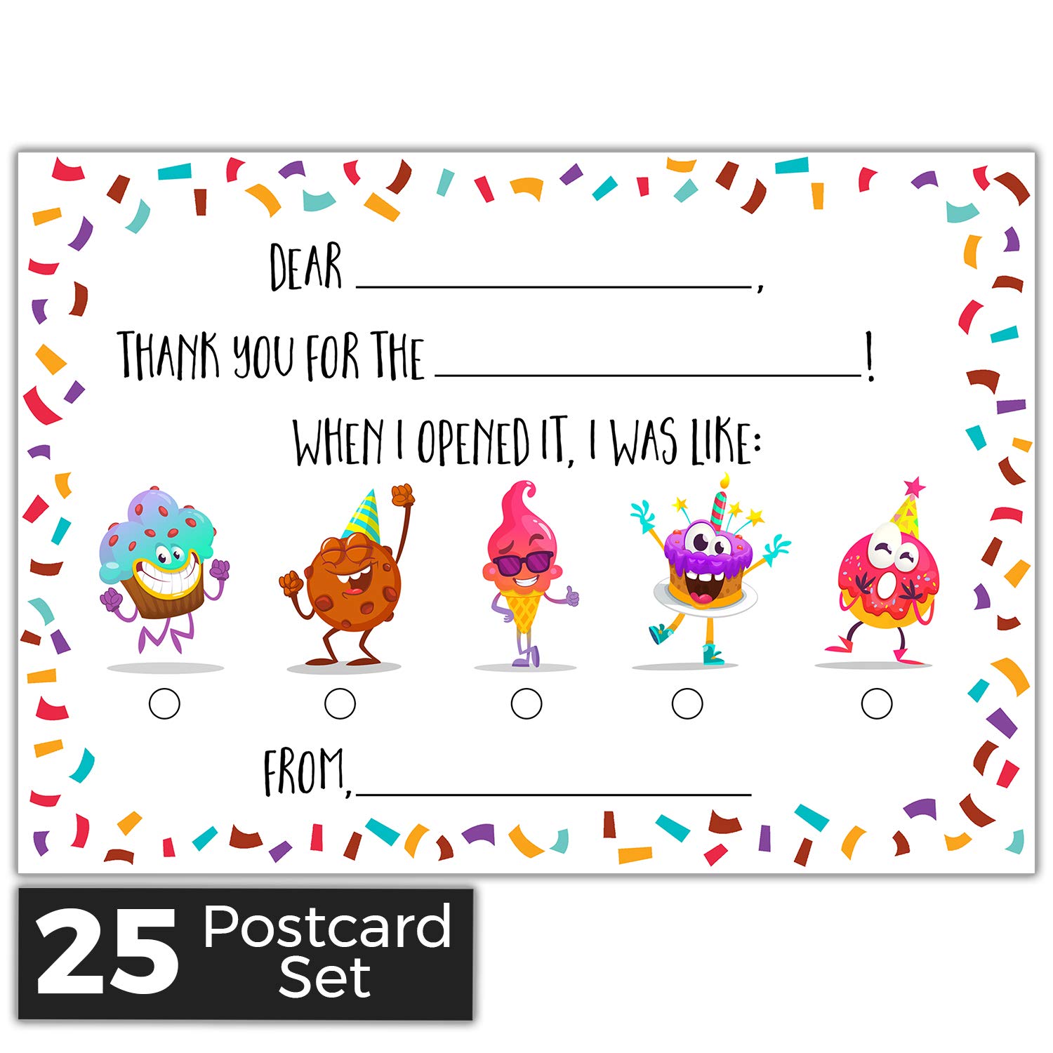 Kids Fill in the Blank Thank You Postcards - 25 Card Set - Fun Gender Neutral Thank You Notes For Boys or Girls