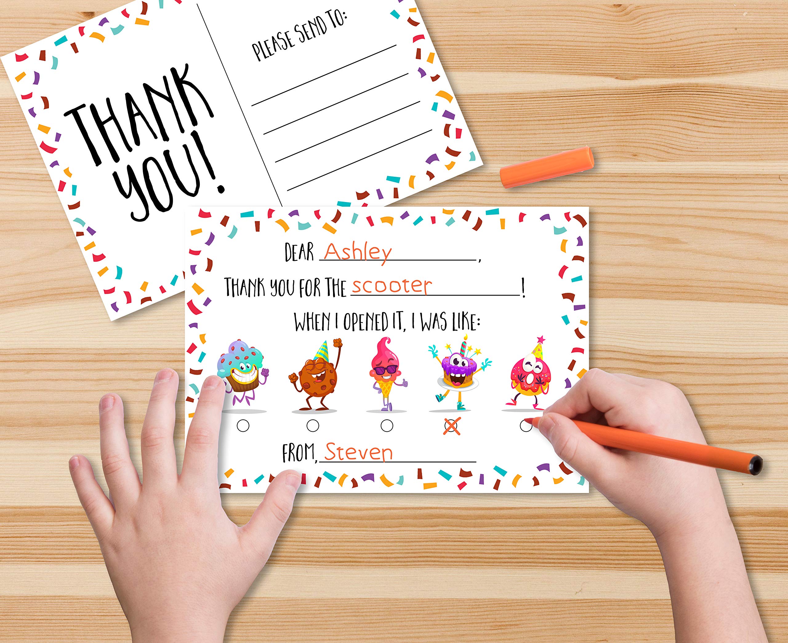 Kids Fill in the Blank Thank You Postcards - 25 Card Set - Fun Gender Neutral Thank You Notes For Boys or Girls