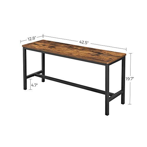 VASAGLE Dining Bench, Pair of 2, Industrial Style, Steel Frame, for Kitchen, Living Room, 12.8 x 42.5 x 19.7 Inches, Rustic Brown + Black