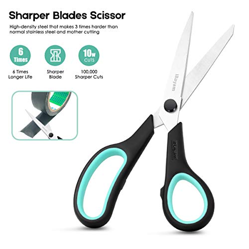 Scissors All Purpose, iBayam 8" Heavy Duty Scissors Bulk 3-Pack, 2.5mm Thickness Ultra Sharp Blade Shears with Comfort-Grip Handles for Office Home School Sewing Fabric Craft Supplies, Right/Left Hand