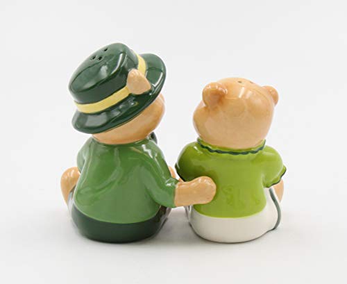 Fine Ceramic Irish St. Patrick Teddy Bear with Shamrock Prints Design Salt & Pepper Shakers Set, 3-1/2"