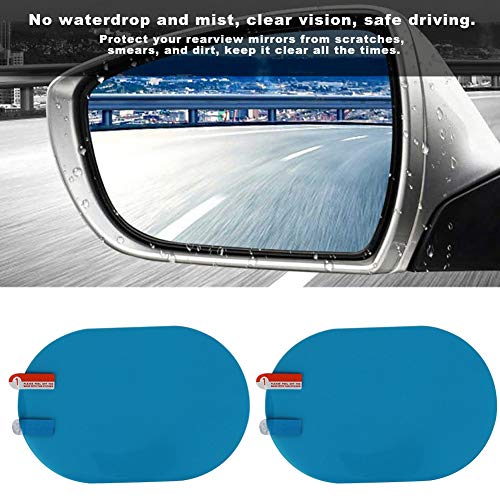 Qiilu 2 Pieces Car Rearview Mirror Film, Rainproof Waterproof Mirror Film Anti Fog Film Blind Spot Mirror for Car Rear View Mirrors Side Windows Oval 100 x 150mm