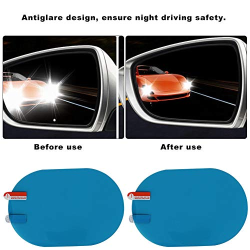 Qiilu 2 Pieces Car Rearview Mirror Film, Rainproof Waterproof Mirror Film Anti Fog Film Blind Spot Mirror for Car Rear View Mirrors Side Windows Oval 100 x 150mm