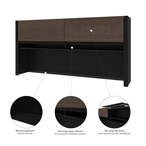 Bestar Connexion U-Shaped Executive Desk with Pedestal and Hutch, 72W, Antigua & Black