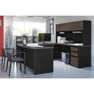 Bestar Connexion U-Shaped Executive Desk with Pedestal and Hutch, 72W, Antigua & Black