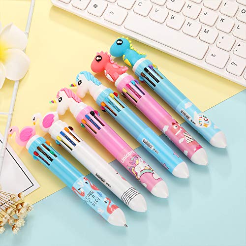 12 Pieces Unicorn Pen Shuttle Pens 10-in-1 Retractable Ballpoint Pen for Office School Supplies Party Gifts