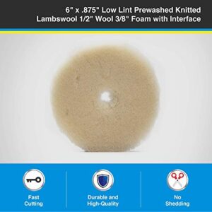 Lake Country Low-Lint Wool Pad, 1/2" Prewashed Knitted Lambswool with 3/8" Foam with Interface, 6"