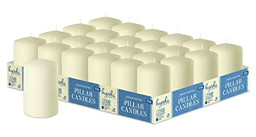 HYOOLA Ivory Pillar Candles 2x3 Inch - 24 Pack Unscented Bulk Pillar Candles - European Made