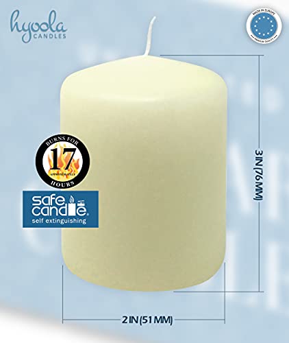 HYOOLA Ivory Pillar Candles 2x3 Inch - 24 Pack Unscented Bulk Pillar Candles - European Made