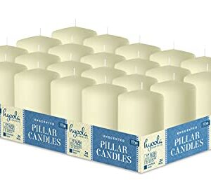 HYOOLA Ivory Pillar Candles 2x3 Inch - 24 Pack Unscented Bulk Pillar Candles - European Made