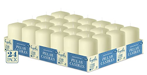 HYOOLA Ivory Pillar Candles 2x3 Inch - 24 Pack Unscented Bulk Pillar Candles - European Made