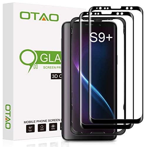 OTAO Galaxy S9 Plus Screen Protector Tempered Glass (2 Pack), 3D Curved Dot Matrix [Full Screen Coverage] Glass Screen Protector for Samsung Galaxy S 9 Plus with Installation Tray [Case Friendly]