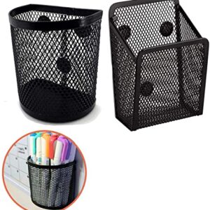 Vetoo 2 Pack Magnetic Pencil Holder,Magnetic Marker Holder,Mesh Storage Basket Organizer with Extra Strong Magnet,Mesh Pen Holder for Refrigerator,Whiteboard,Locker Accessories,Office Supplies