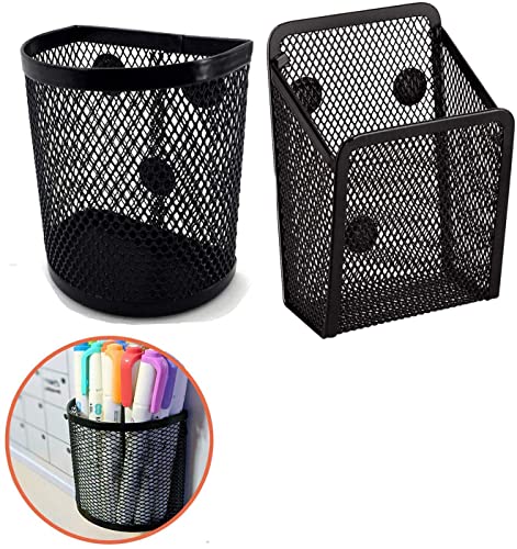 Vetoo 2 Pack Magnetic Pencil Holder,Magnetic Marker Holder,Mesh Storage Basket Organizer with Extra Strong Magnet,Mesh Pen Holder for Refrigerator,Whiteboard,Locker Accessories,Office Supplies