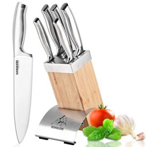 svensbjerg kitchen knives set with block, professional kitchen knives, cooking knives, sharp, stainless steel, chef knife, bread knife, paring knife, slicing knife, utility knife | sb-mb101-ks101