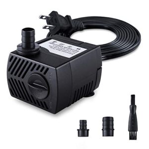 cwkj fountain pump, 80gph(4w 300l/h) submersible water pump, durable outdoor fountain water pump with 7.2ft（2.2m） power cord, 3 nozzles for aquarium, pond, fish tank, water pump hydroponics, fountain