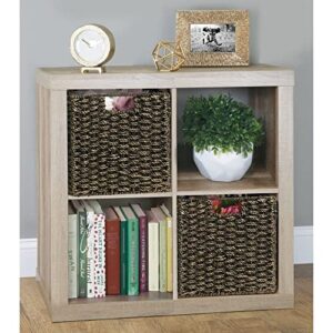 mDesign Seagrass Woven Cube Bin Basket Organizer with Handles - Storage for Bedroom, Home Office, Living Room, Bathroom, Shelf/Cubby Organization, Hold Blankets, Magazines, Books - 2 Pack, Black Wash