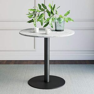 nathan james bistro lucy small mid-century modern kitchen or dining table with faux carrara marble top and brushed metal pedestal base, black, 31.5d x 31.5w x 29h in