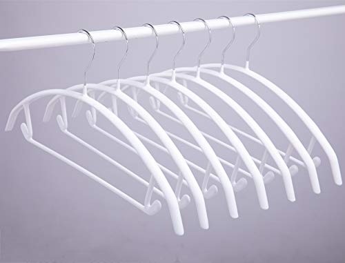 Cocomaya 16.5 Inch White No Shoulder Bumps No Mark Non-Slip Rubber Coated Contour Metal No Bumps Hanger, Sweater Hanger, T-Shirt Hanger Suit Hanger with Pants Bar Pack of 10 (White, 10)