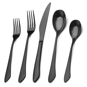 matte black silverware set, 20-piece stainless steel flatware set service for 4, satin finish tableware cutlery set for home and restaurant, dishwasher safe