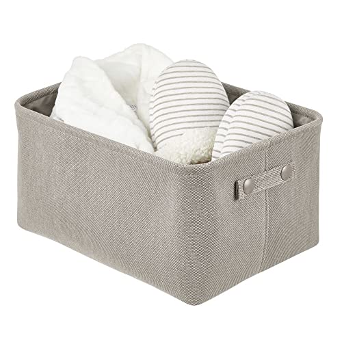 mDesign Soft Cotton Fabric Bathroom Storage Bin with Handles - Organizer for Towels, Toilet Paper Rolls - for Closets, Cabinets, Shelves - Textured Weave - Light Gray