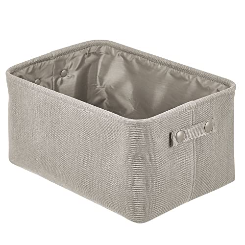 mDesign Soft Cotton Fabric Bathroom Storage Bin with Handles - Organizer for Towels, Toilet Paper Rolls - for Closets, Cabinets, Shelves - Textured Weave - Light Gray