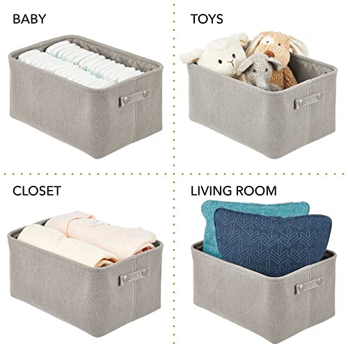 mDesign Soft Cotton Fabric Bathroom Storage Bin with Handles - Organizer for Towels, Toilet Paper Rolls - for Closets, Cabinets, Shelves - Textured Weave - Light Gray