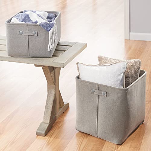 mDesign Soft Cotton Fabric Bathroom Storage Bin with Handles - Organizer for Towels, Toilet Paper Rolls - for Closets, Cabinets, Shelves - Textured Weave - Light Gray