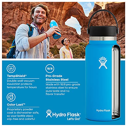 Hydro Flask 32 oz. Water Bottle - Stainless Steel, Reusable, Vacuum Insulated- Wide Mouth with Leak Proof Flex Cap