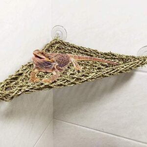 warmgone Bearded Dragon Hammock Lizard Lounger,100% Natural Seagrass Fibers for Reptiles,Geckos,Anoles,Iguanas,Hermit Crabs and Snakes,Triangular 12.5 x 17 inches