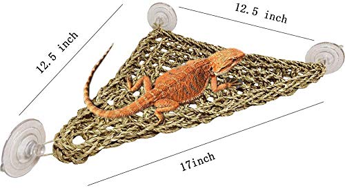 warmgone Bearded Dragon Hammock Lizard Lounger,100% Natural Seagrass Fibers for Reptiles,Geckos,Anoles,Iguanas,Hermit Crabs and Snakes,Triangular 12.5 x 17 inches