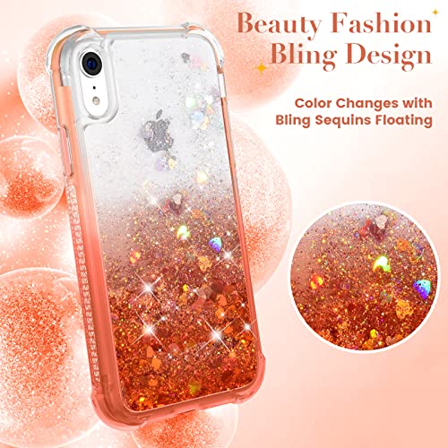 Ruky iPhone XR Case, Glitter Clear Full Body Rugged Liquid Cover with Built-in Screen Protector Shockproof Protective Girls Women Case for iPhone XR Cases 6.1 inches 2018 (Gradient Coral)