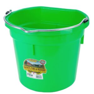 Plastic Animal Feed Bucket (Lime Green) - Little Giant - Flat Back Plastic Feed Bucket with Metal Handle (20 Quarts / 5 Gallons) (Item No. P20FBLIMEGRN6)