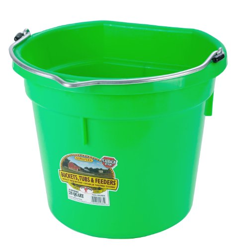 Plastic Animal Feed Bucket (Lime Green) - Little Giant - Flat Back Plastic Feed Bucket with Metal Handle (20 Quarts / 5 Gallons) (Item No. P20FBLIMEGRN6)