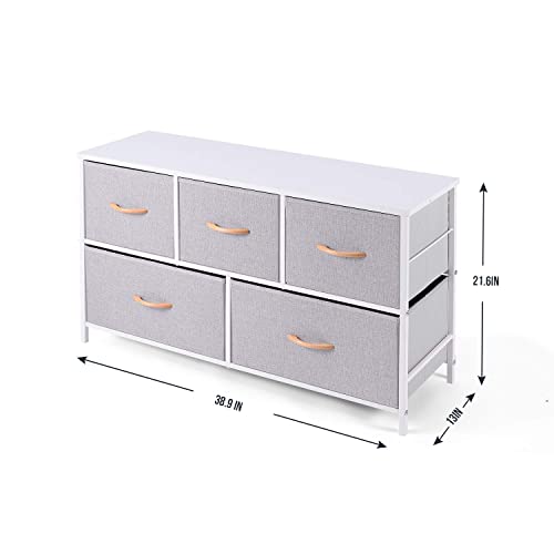 ROMOON Dresser Organizer with 5 Drawers, Fabric Storage Drawer Unit, Dresser Tower for Bedroom, Hallway, Entryway, Closets, Nurseries - Gray