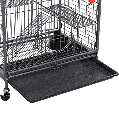 Topeakmart Metal 3-Tier Ferret Cage, 37 Inch Small Animals Pet Hutch with 2 Front Doors/Feeder/Wheels/Tray, Indoor Rolling Critter Nation for Lovely Chinchilla/Squirrel, Black, Easy Assembly & Clean