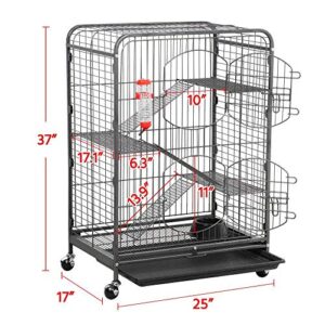 Topeakmart Metal 3-Tier Ferret Cage, 37 Inch Small Animals Pet Hutch with 2 Front Doors/Feeder/Wheels/Tray, Indoor Rolling Critter Nation for Lovely Chinchilla/Squirrel, Black, Easy Assembly & Clean