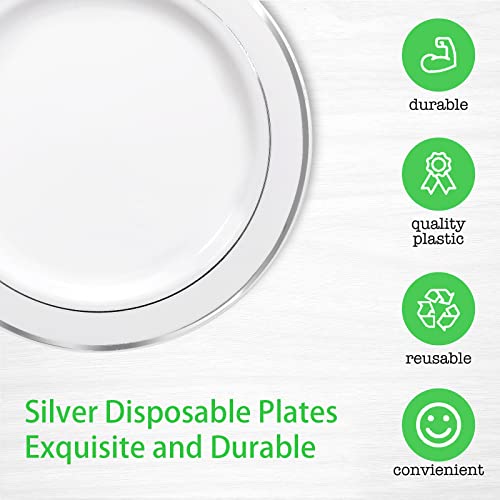 WELLIFE Silver Plastic Dinner Plates 72 Pieces, 10.25" Silver Disposable Plates, Premium Hard Plastic Lunch Plates, Ideal for Wedding, Parties