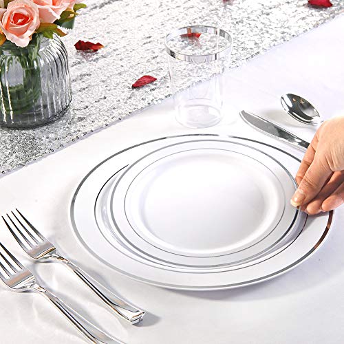 WELLIFE Silver Plastic Dinner Plates 72 Pieces, 10.25" Silver Disposable Plates, Premium Hard Plastic Lunch Plates, Ideal for Wedding, Parties