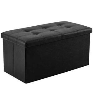 youdenova 30 inches folding storage ottoman, 80l storage bench for bedroom and hallway, faux leather black footrest with foam padded seat, support 350lbs