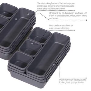 Set of 28 Interlocking Desk Drawer Organizer Tray Dividers Plastic Shallow Narrow Drawers Organizers Separators Storage Bins Container for Kitchen Bathroom Makeup Office Vanity Bedroom Dresser