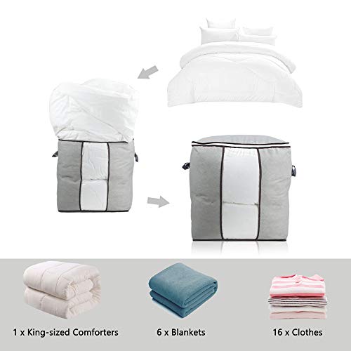 Daily Treasures Extra Large Blanket Bags, 4Pcs Fabric Clothes Storage Bags - with Clear Window & Reinforce Handles, Perfect for Blankets, Comfoters, Sweater Storage(Grey)