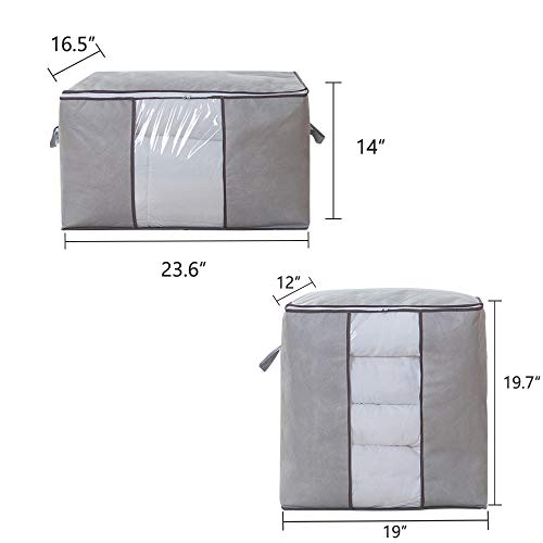 Daily Treasures Extra Large Blanket Bags, 4Pcs Fabric Clothes Storage Bags - with Clear Window & Reinforce Handles, Perfect for Blankets, Comfoters, Sweater Storage(Grey)